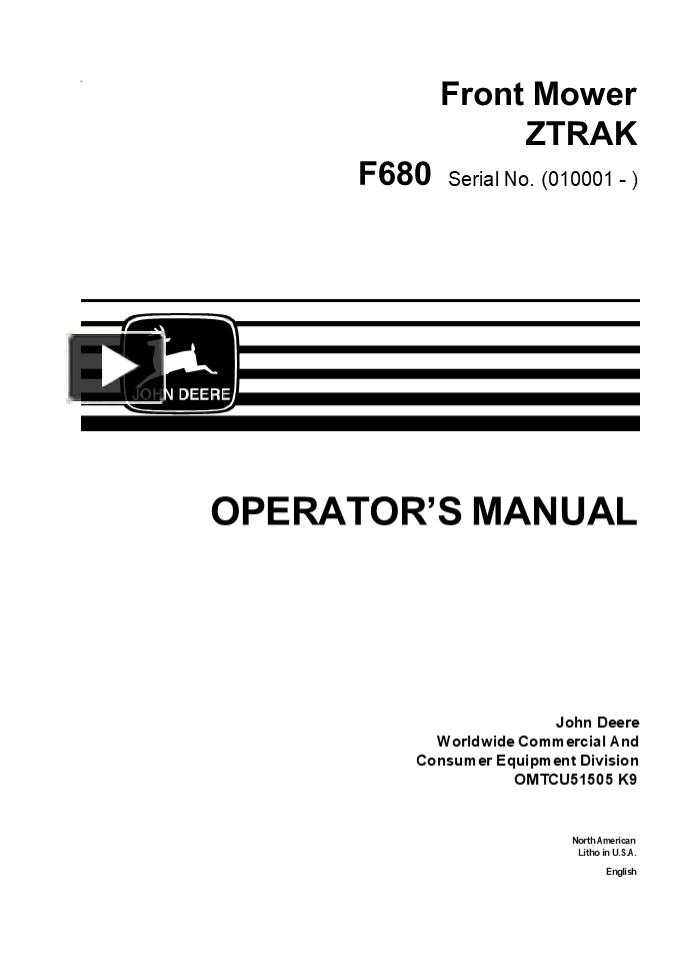 John Deere F680 ZTRAK Front Mower Operator’s Manual Instant Download ...