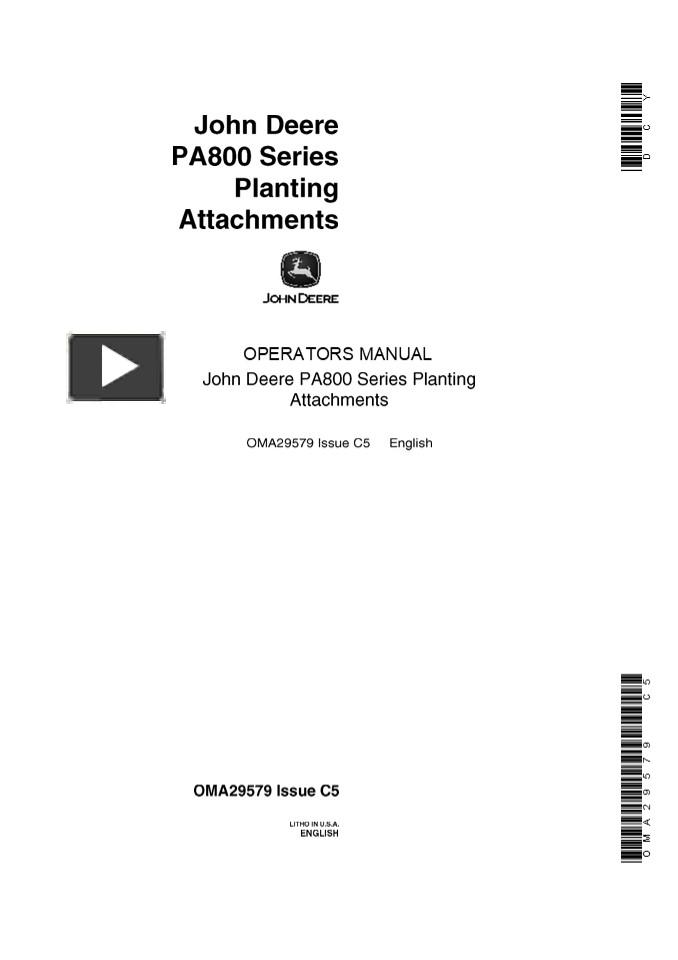 John Deere PA800 Series Planting Attachments Operator’s Manual Instant ...