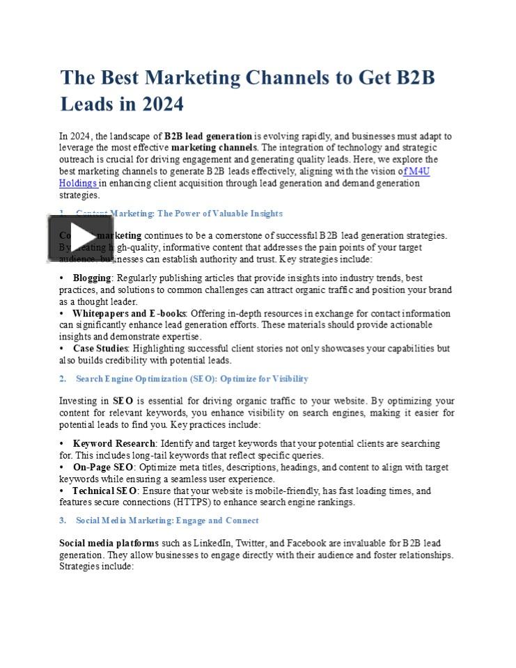 The Best Marketing Channels to Get B2B Leads in 2024 presentation ...
