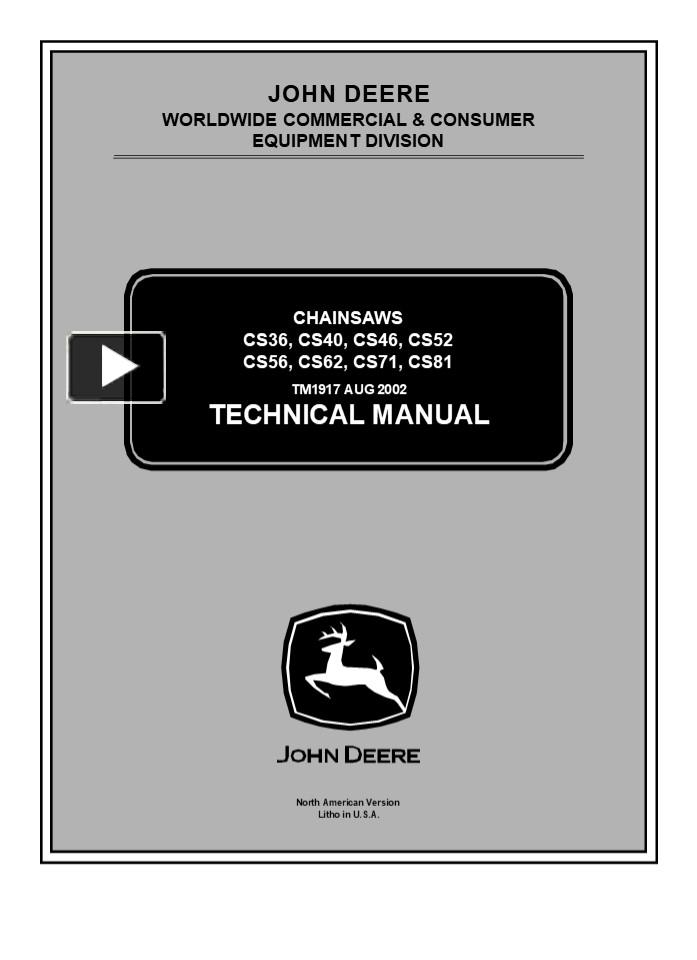 John Deere Chainsaws CS56 Service Repair Manual Instant Download ...