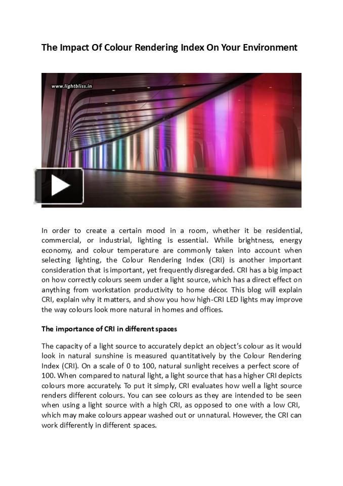 PPT – The Impact Of Colour Rendering Index On Your Environment ...