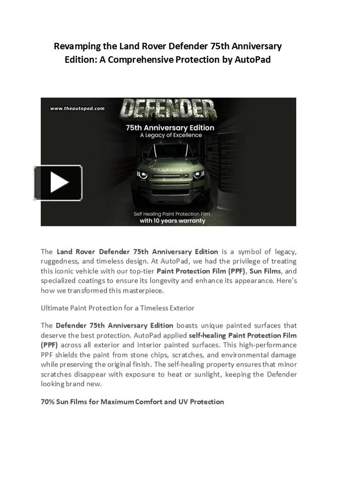 Revamping the Land Rover Defender 75th Anniversary Edition: A ...