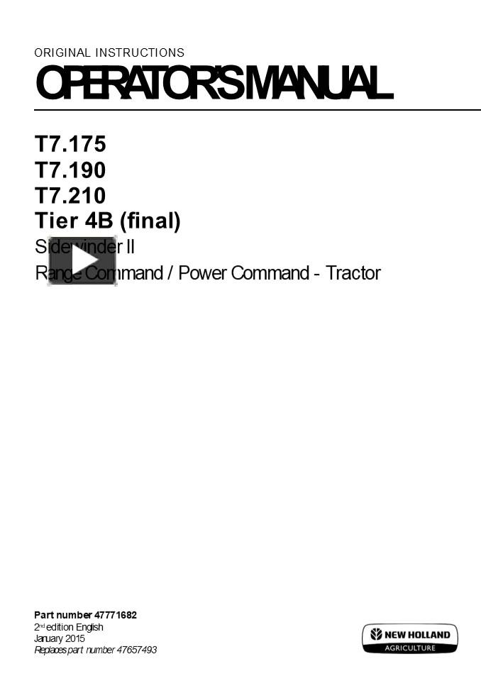 New Holland T7.175 T7.190 T7.210 Tier4B (final) Sidewinder II Range ...