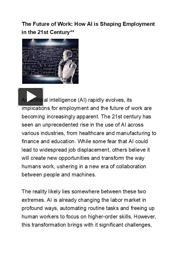 The Future of Work: How AI is Shaping Employment in the 21st Century ...