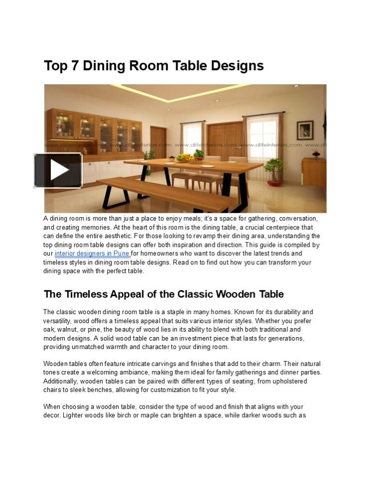 PPT – Top 7 Dining Room Table Designs PowerPoint presentation | free to ...
