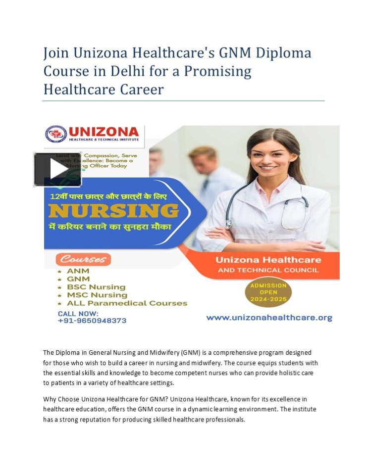 General Nursing and Midwifery (GNM) Course in Delhi presentation | free ...