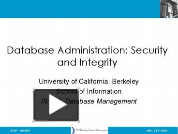 Database Administration: Security and Integrity presentation | free to ...