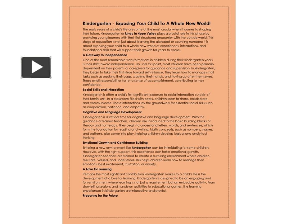 PPT – Kindergarten - Exposing Your Child To A Whole New World ...