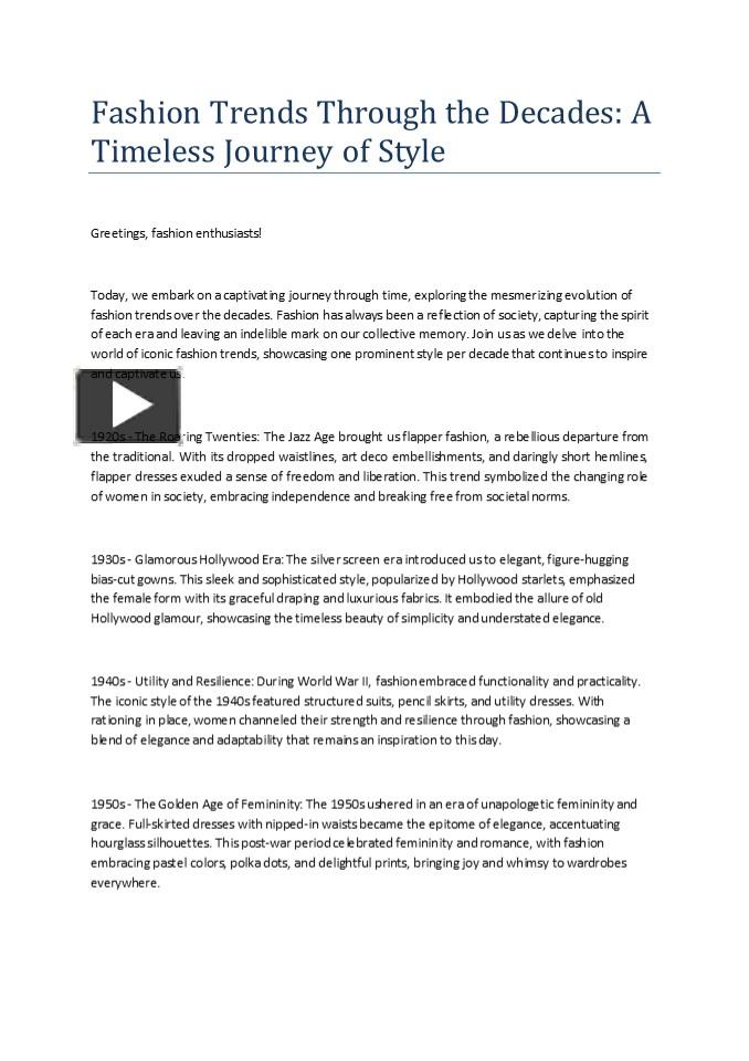 Fashion Trends Through the Decades: A Timeless Journey of Style ...