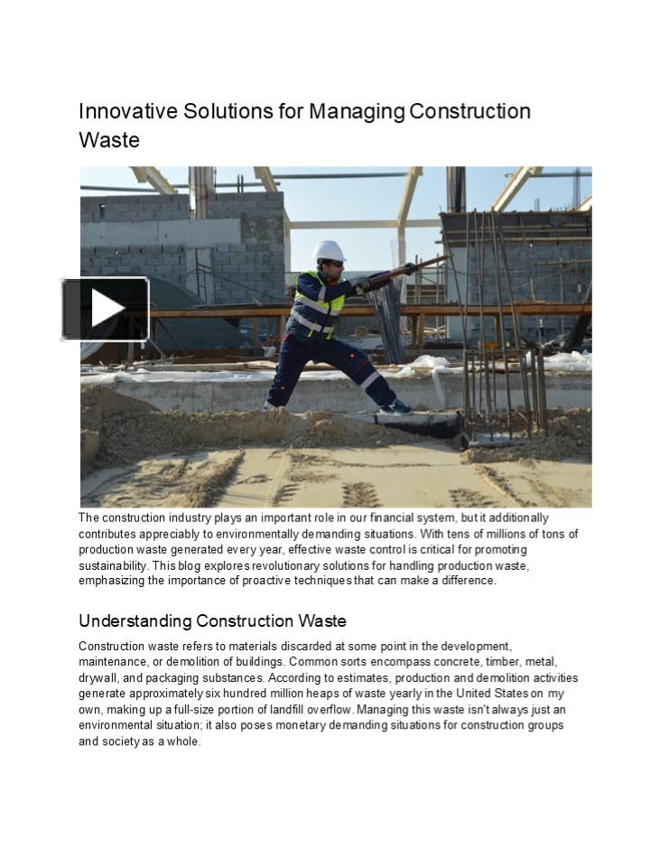 Innovative Solutions for Managing Construction Waste presentation ...