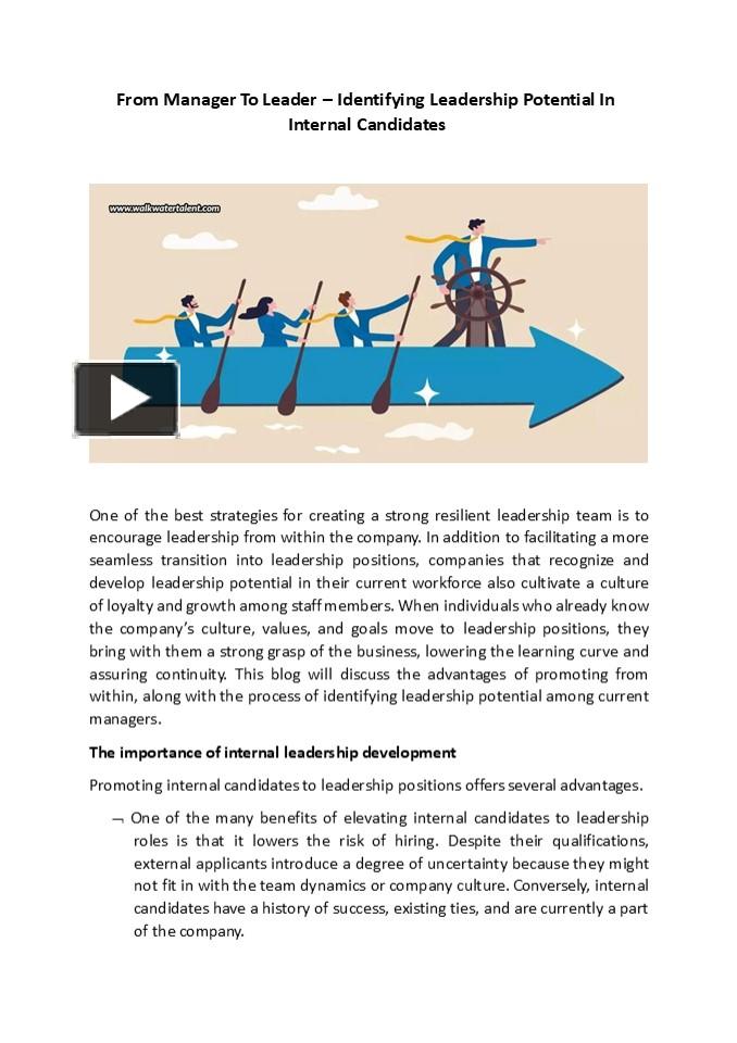 From Manager To Leader — Identifying Leadership Potential In Internal ...