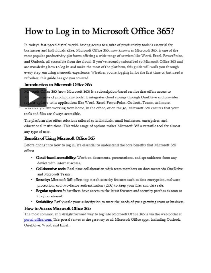 How to Log in to Microsoft Office 365? presentation | free to download