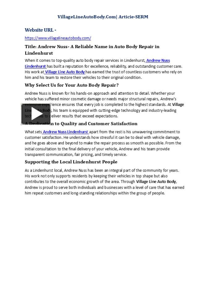 Andrew Nuss- A Reliable Name in Auto Body Repair in Lindenhurst ...