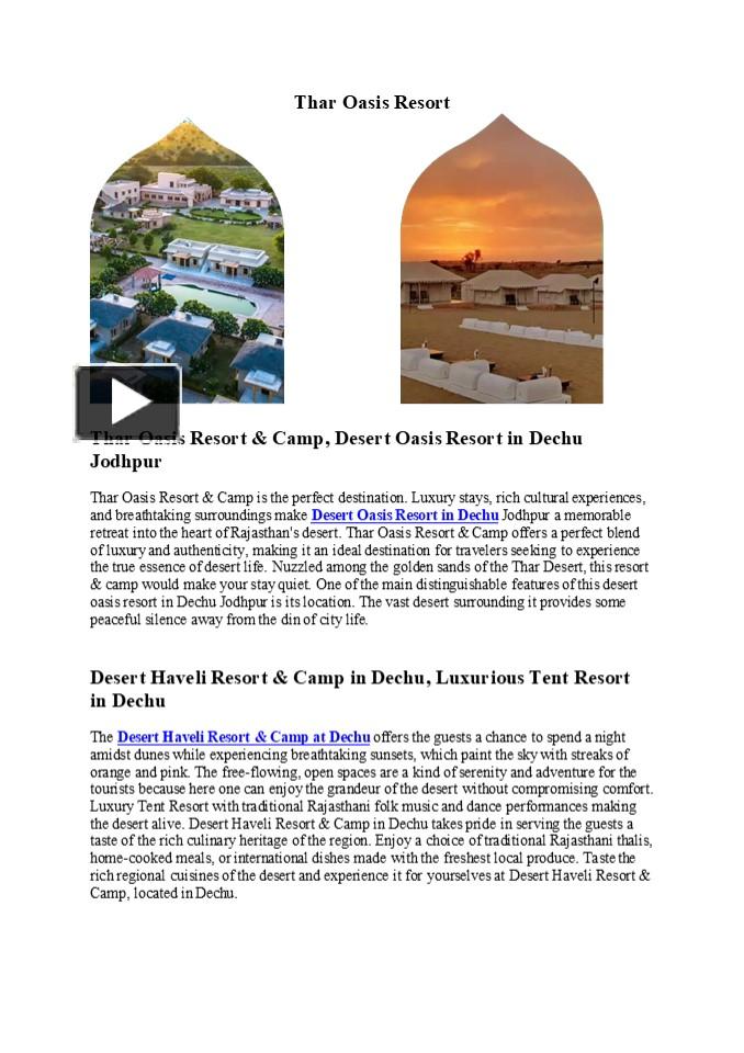 PPT – Thar Oasis Resort & Camp, Desert Oasis Resort in Dechu Jodhpur ...