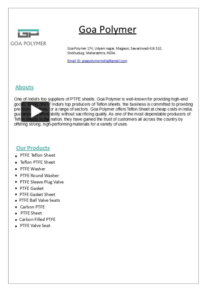 PPT – Top PTFE Teflon Sheet Manufacturer in India - Goa Polymer ...