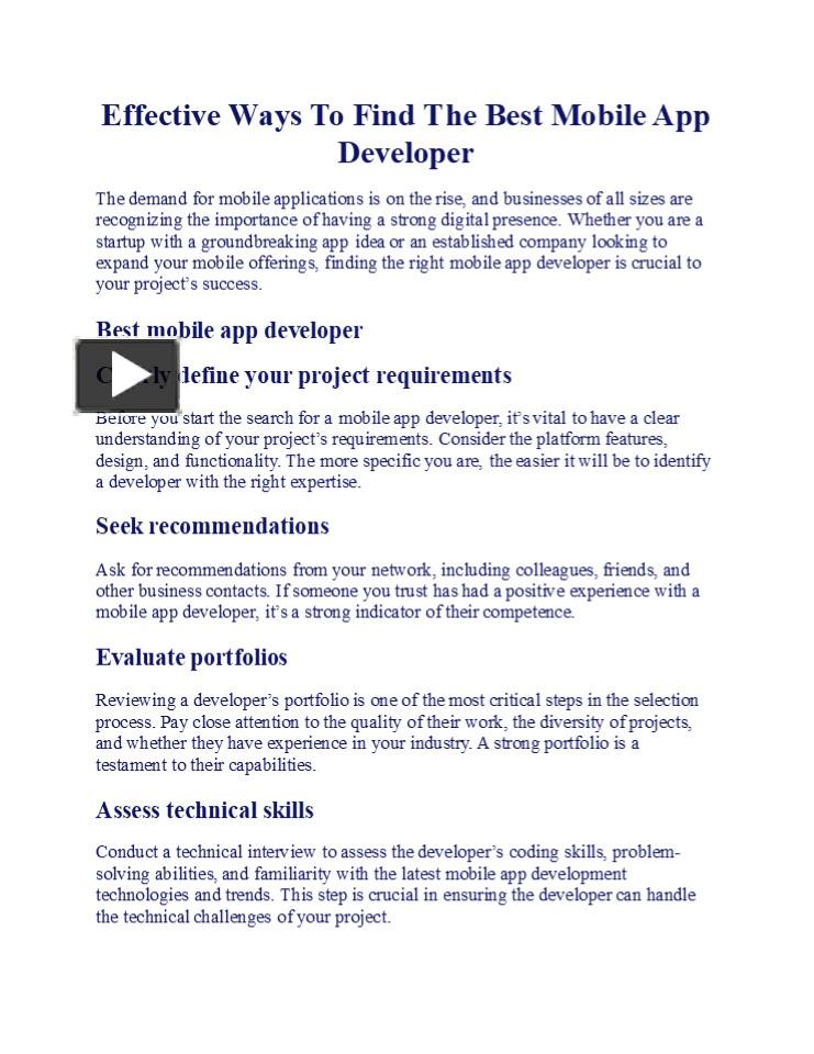 PPT – Effective Ways To Find The Best Mobile App Developer PowerPoint ...