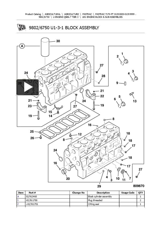 JCB 7170 PT FASTRAC Parts Catalogue Manual Instant Download (SN ...