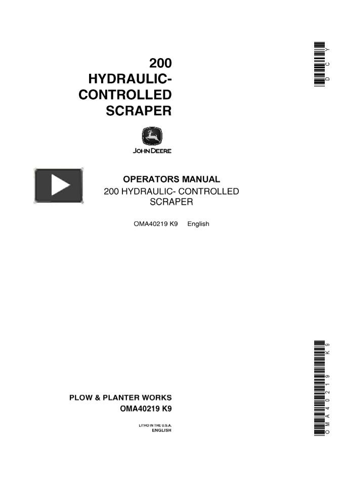 John Deere 200 Hydraulic-Controlled Scraper Operator’s Manual Instant ...