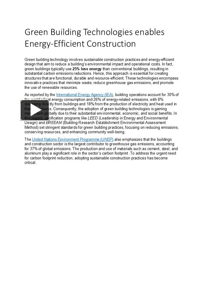 PPT – Green Building Technologies enables Energy-Efficient Construction ...