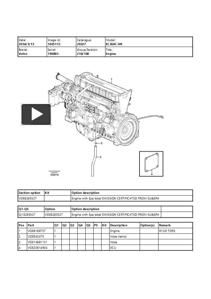 Volvo EC360C HR EC360CHR Excavator Parts Catalogue Manual Instant ...
