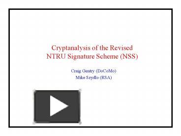 Cryptanalysis of the Revised presentation | free to download