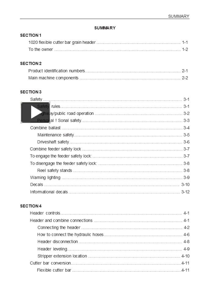 Case IH 1020 Flexible Cutter Bar Grain Header Operator’s Manual Instant ...