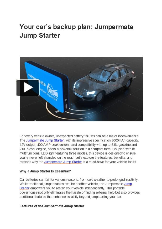 PPT – Your car’s backup plan: Jumpermate Jump Starter PowerPoint ...
