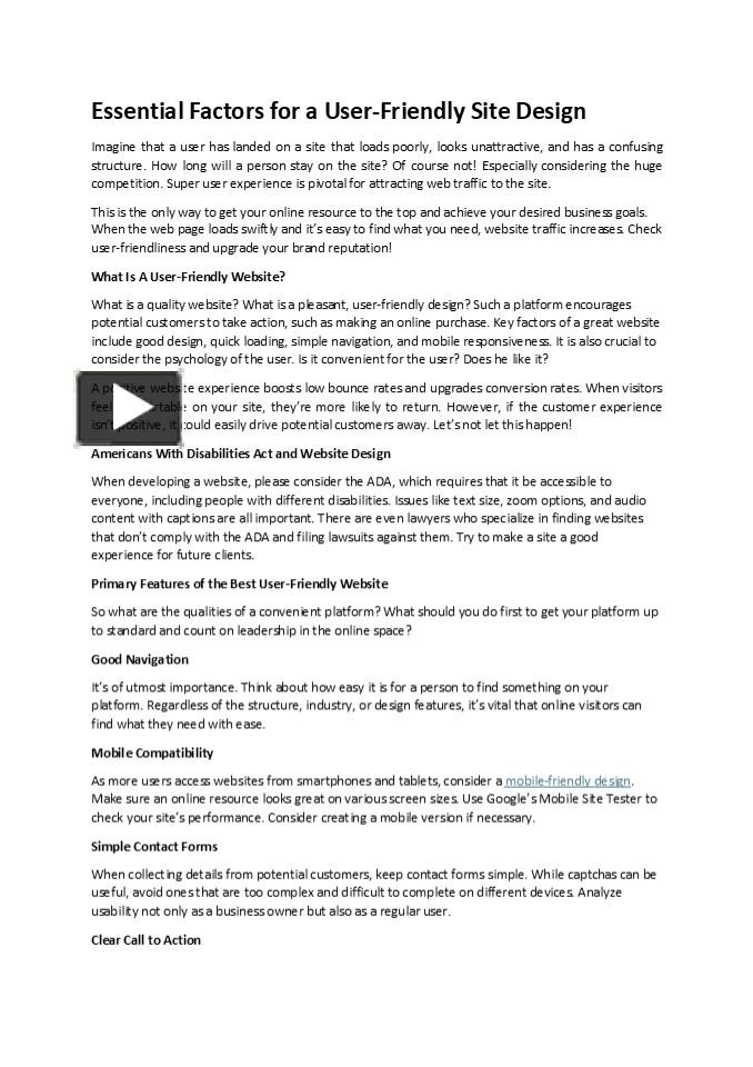 PPT – Essential Factors for a User-Friendly Site Design PowerPoint ...