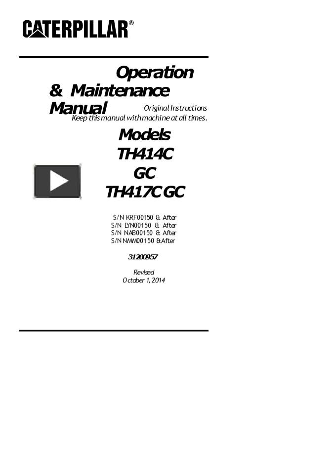 Caterpillar Cat TH414C GC Telehandler Operator Manual Instant Download ...