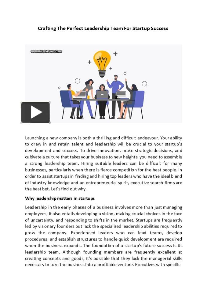 PPT – Crafting The Perfect Leadership Team For Startup Success ...