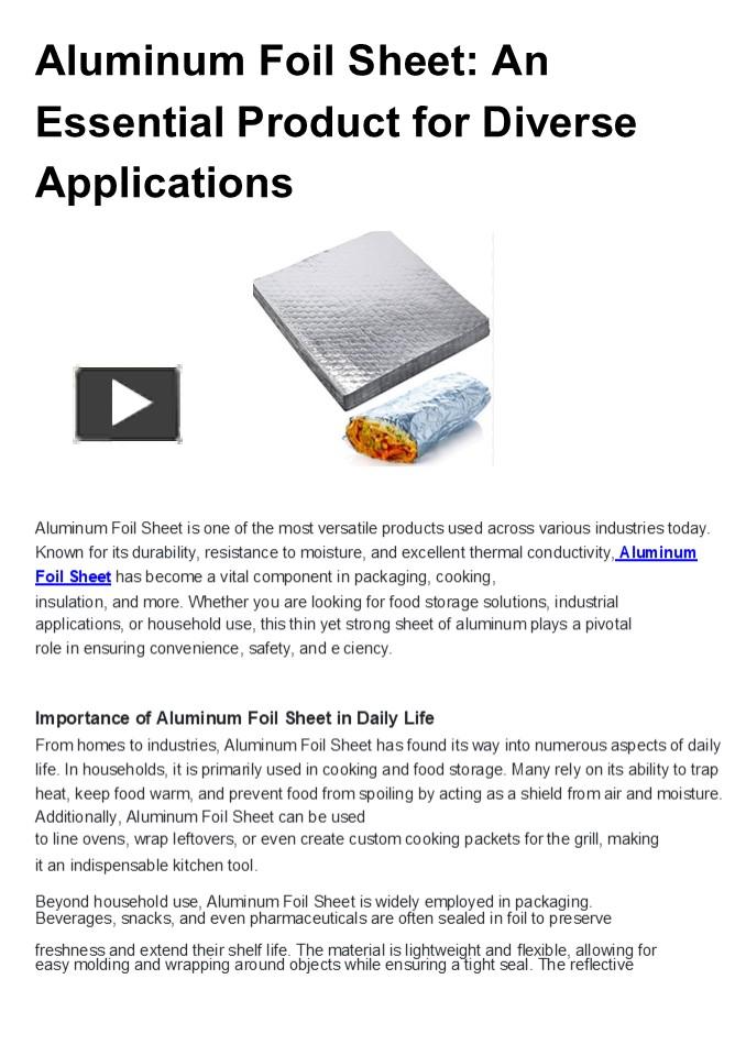 PPT – Aluminum Foil Sheet: An Essential Material for Various ...