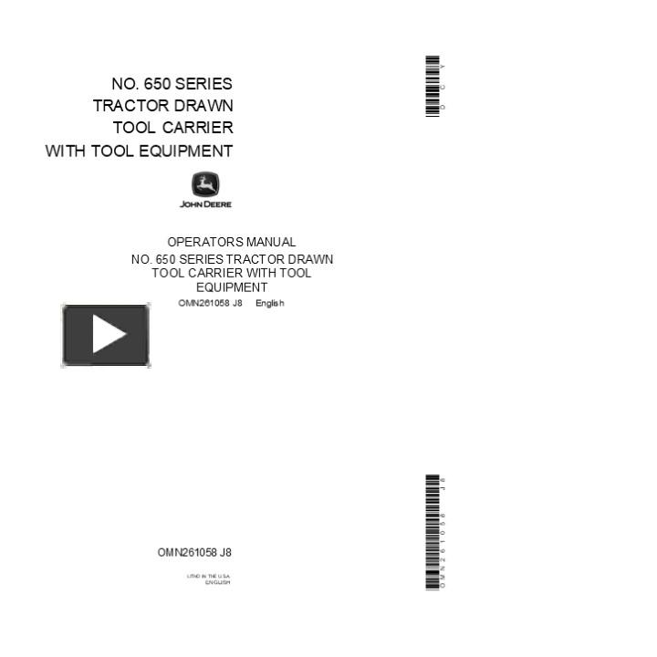 John Deere NO 650 Series Tractor Drawn Tool Carrier With Tool Equipment ...