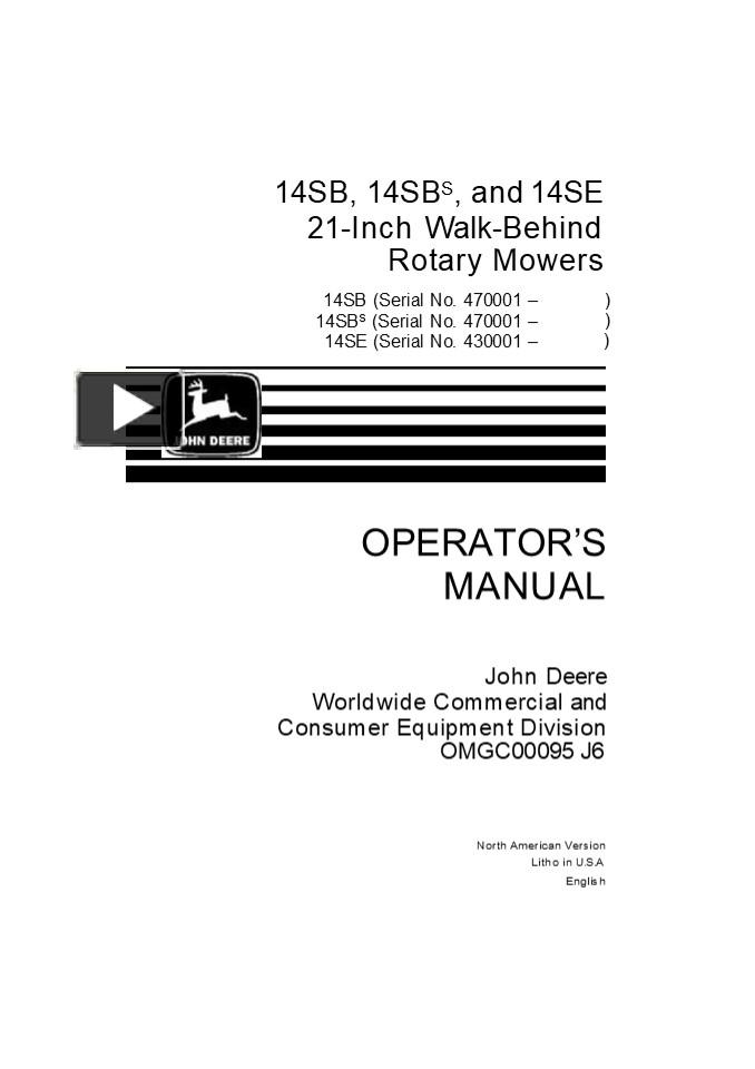 John Deere 14SB 21-Inch Walk-Behind Rotary Mowers Operator’s Manual ...