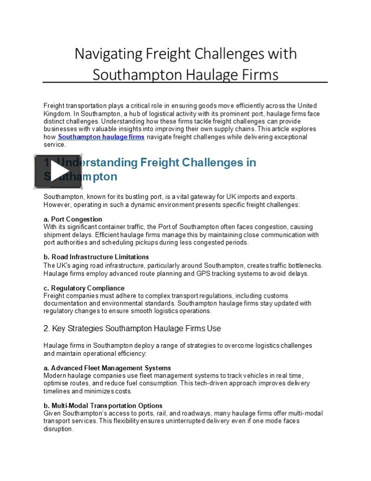Navigating Freight Challenges with Southampton Haulage Firms ...