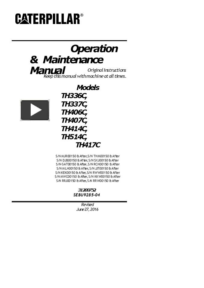 Caterpillar Cat TH406C Telehandler Operator and Maintenance manual ...