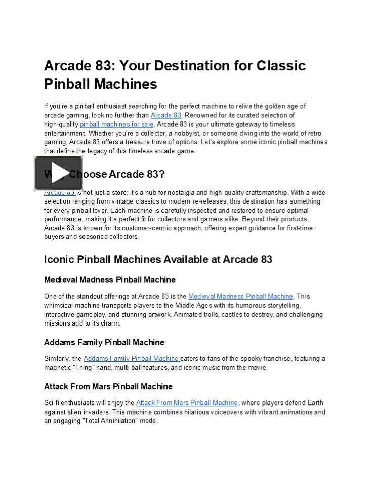 PPT – Arcade 83 Pinball Machines PowerPoint presentation | free to ...
