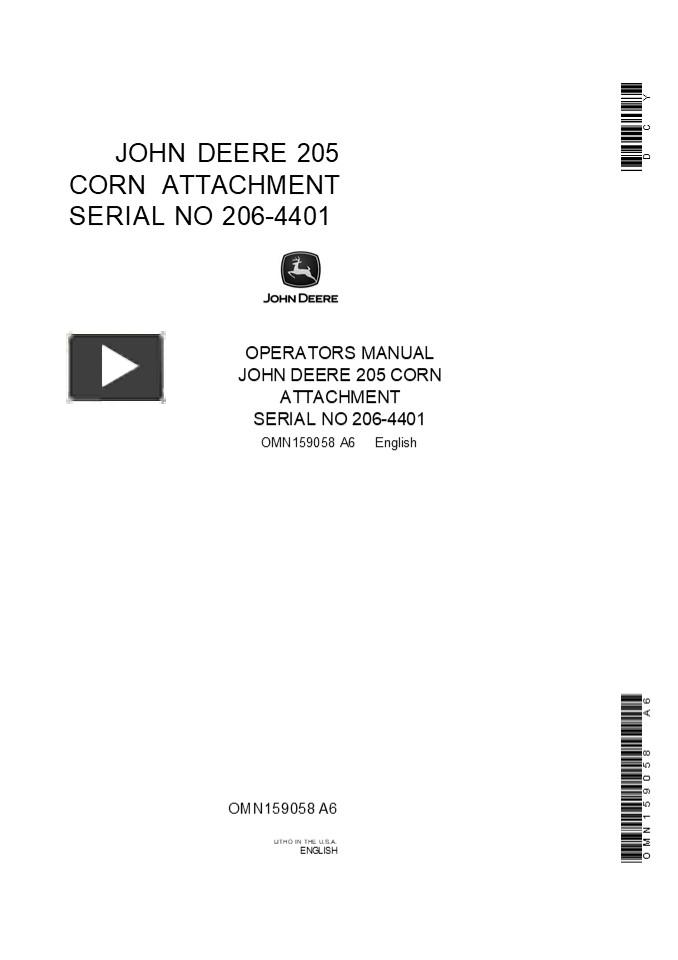 PPT – John Deere 205 Corn Attachment Operator’s Manual Instant Download ...