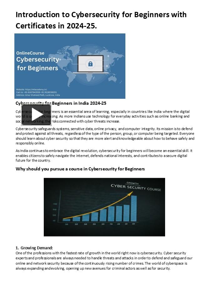 Introduction to Cybersecurity for Beginners with Certificates in 2024 ...
