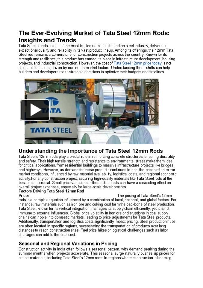 PPT – The Ever-Evolving Market of Tata Steel 12mm Rods: Insights and ...