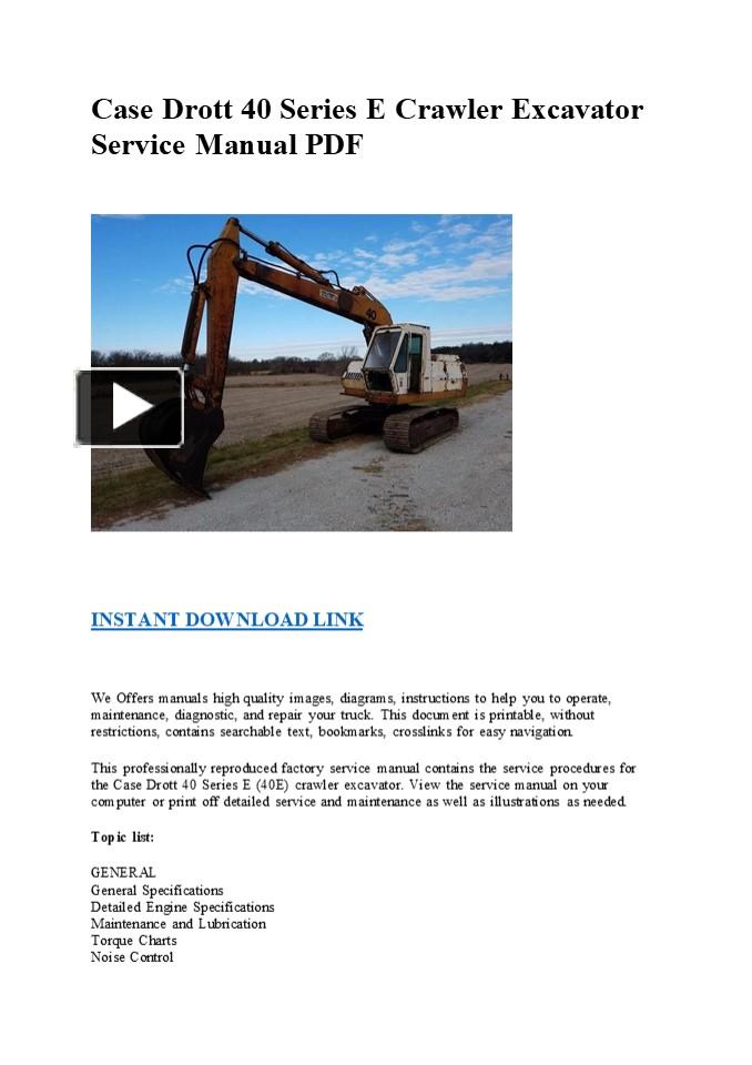 Case Drott 40 Series E Crawler Excavator Service Manual PDF ...