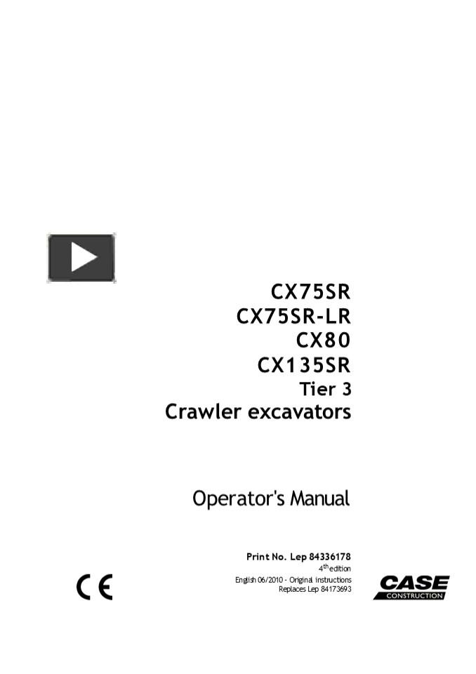 CASE CX80 Tier 3 Crawler Excavator Operator Manual Instant Download ...