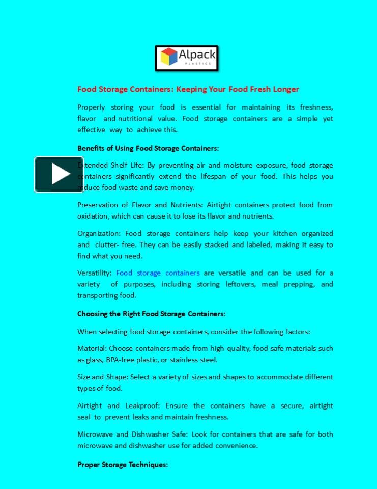 PPT – Food Storage Containers Keeping Your Food Fresh Longer PowerPoint ...