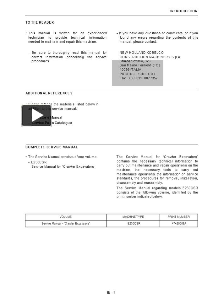 PPT – New Holland Kobelco E230CSR Crawler Excavator Service Repair ...