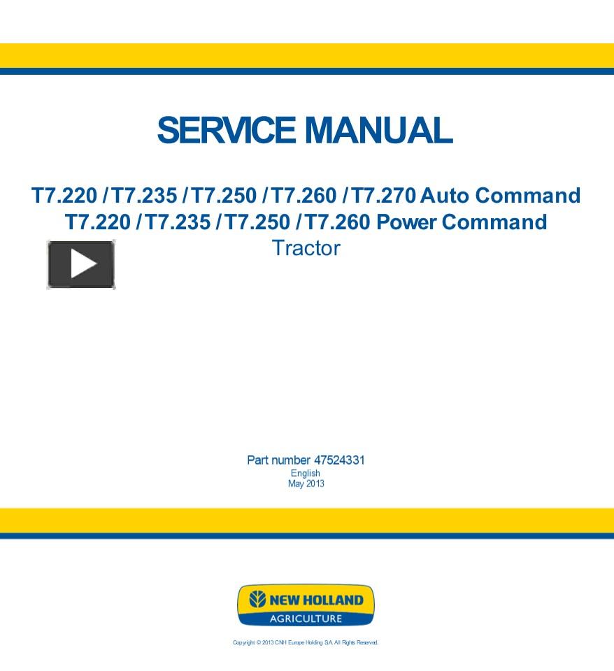 New Holland T7.270 Auto Command Tractor Service Repair Manual Instant ...