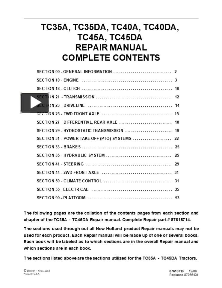 New Holland TC40DA Tractor Service Repair Manual Instant Download ...
