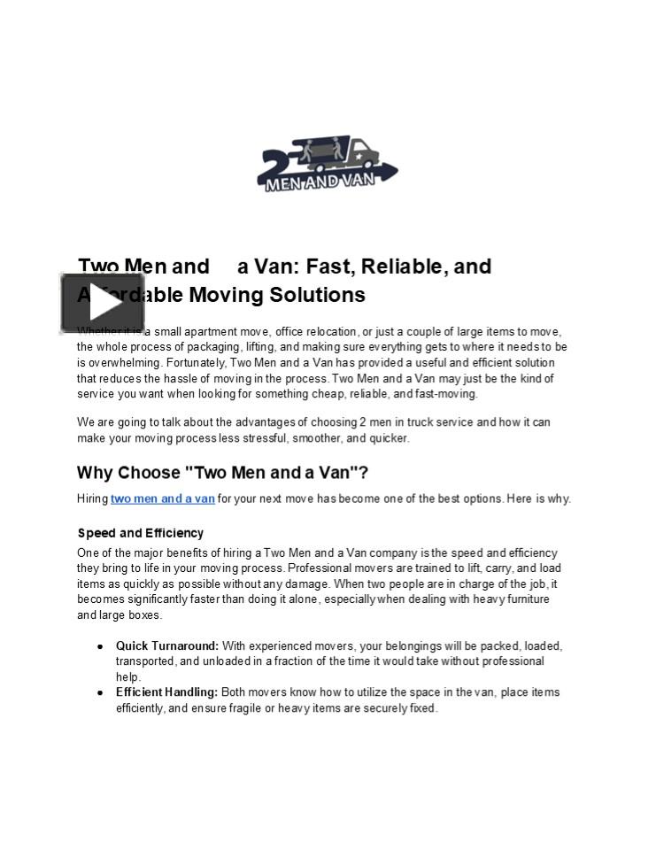 PPT – Two Men and a Van: Fast, Reliable, and Affordable Moving ...