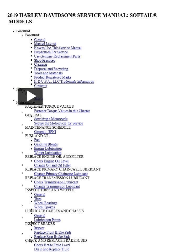 2019 Harley Davidson Softail Service Repair Manual Instant Download ...