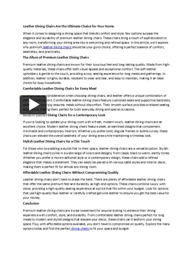 PPT – Leather Dining Chairs Are the Ultimate Choice for Your Home ...