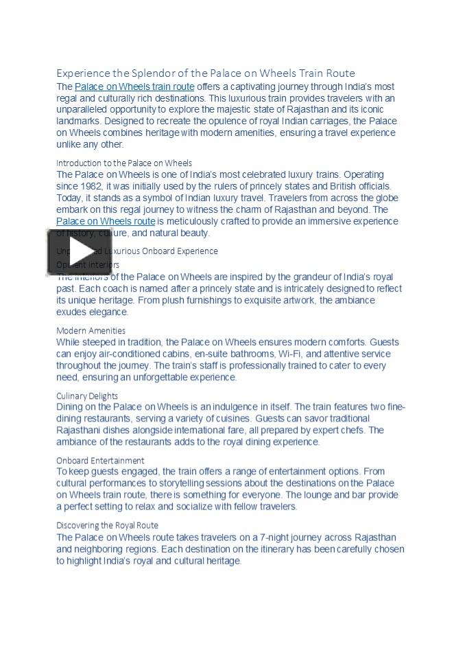 Experience the Splendor of the Palace on Wheels Train Route ...