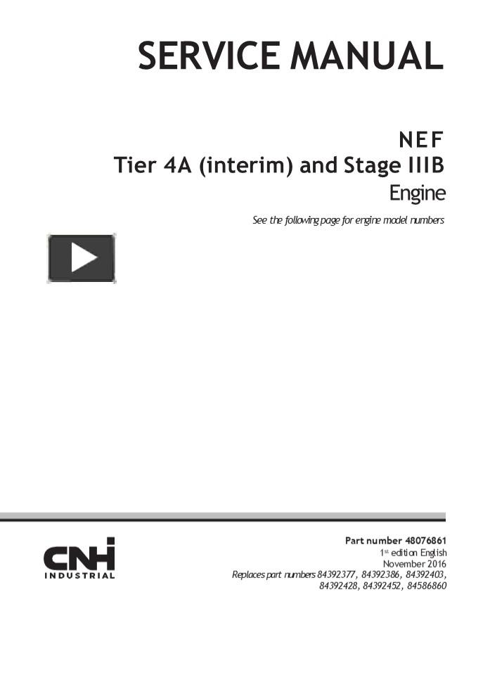 CNH NEF Tier 4A (interim) and Stage IIIB Engine Service Repair Manual ...